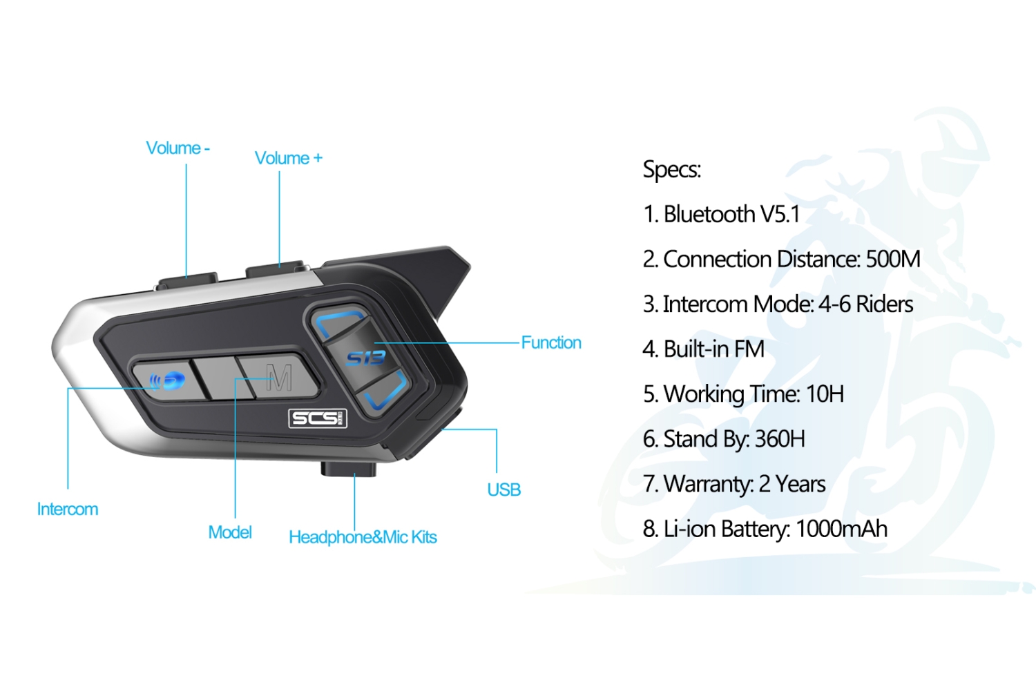 S13 Motorcycle Helmet Bluetooth Intercom