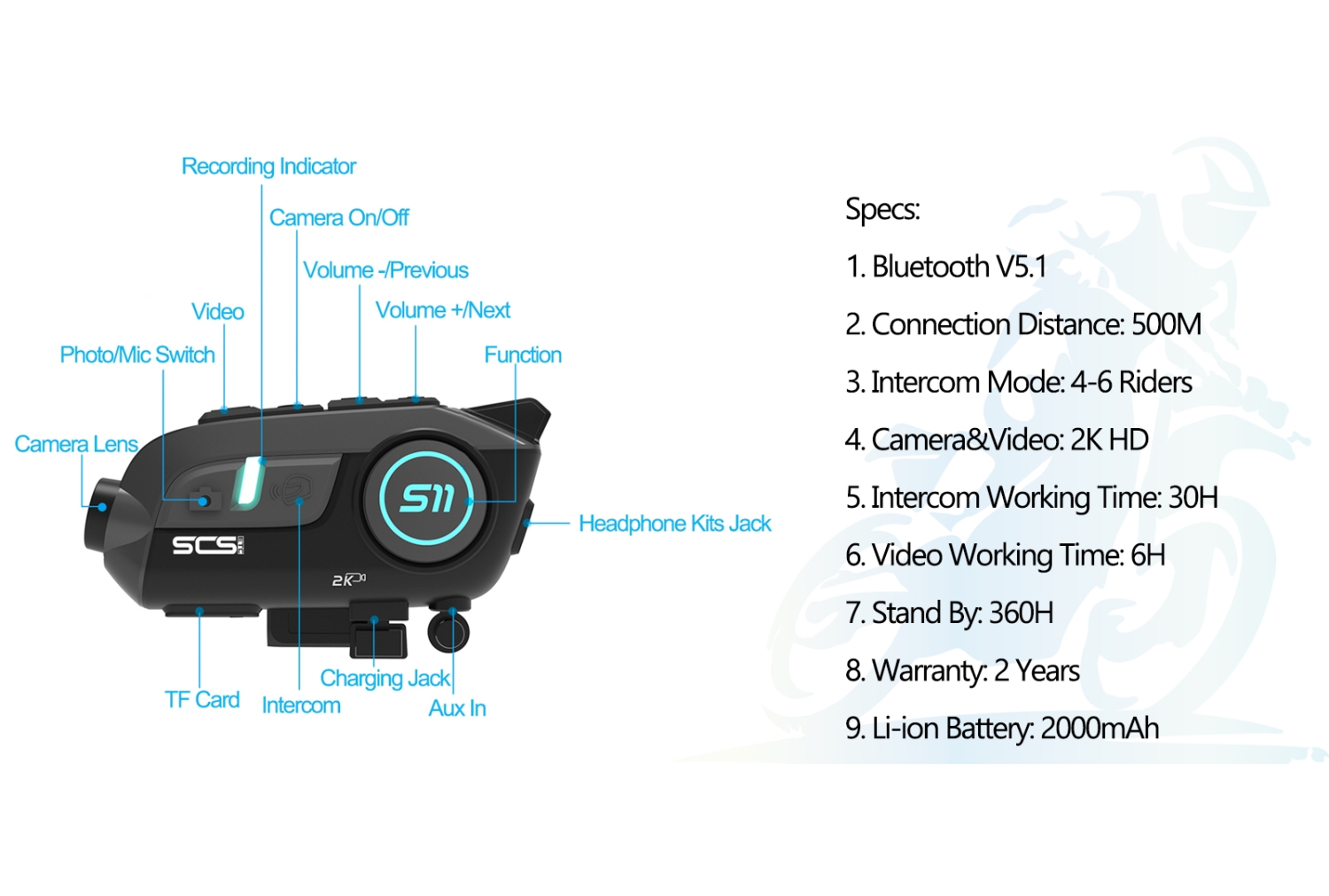 S11 Motorcycle Helmet Bluetooth Intercom